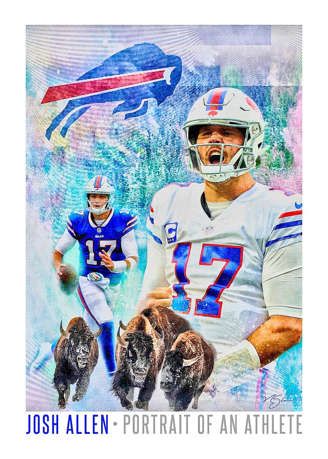Josh Allen Digital Art - Custom Painted Football Artwork - Portrait of ...
