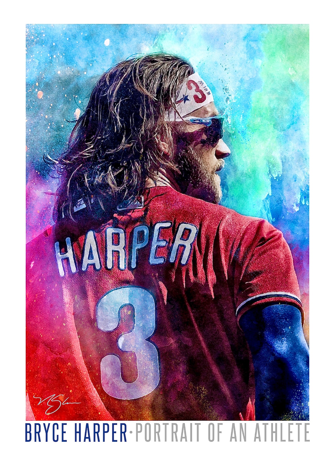 Bryce Harper Digital Art Custom Painted Baseball Artwork Portrait of an ...