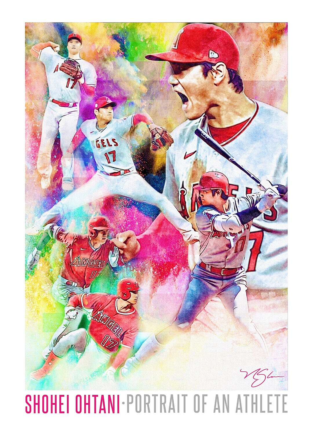 Shohei Ohtani Digital Art Custom Painted Baseball Artwork Portrait of ...
