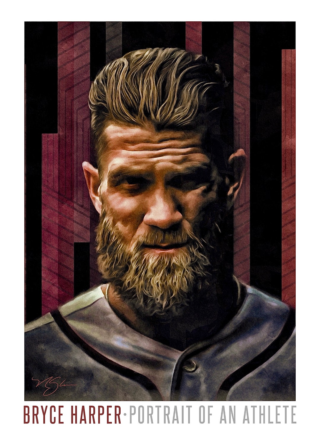 Bryce Harper Digital Art Custom Painted Baseball Artwork Portrait of an ...