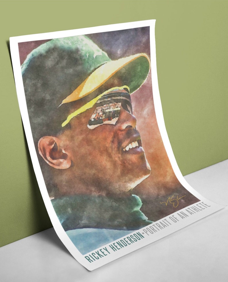 Rickey Henderson Wall Art Custom Painted 11x14 Baseball Art Print Only ...
