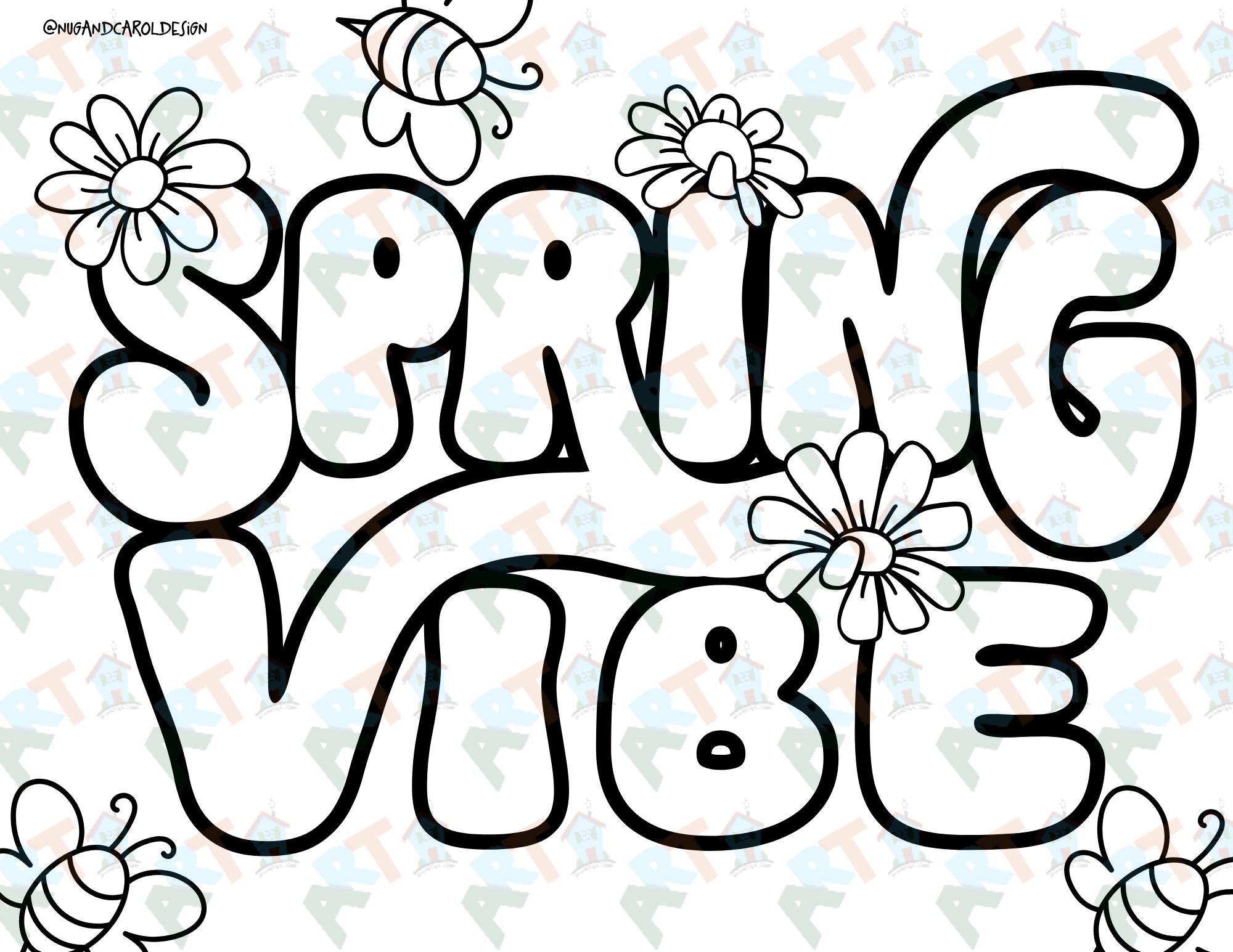 Spring Vibes Printable Coloring Page| Spring Coloring Page| Easter ...