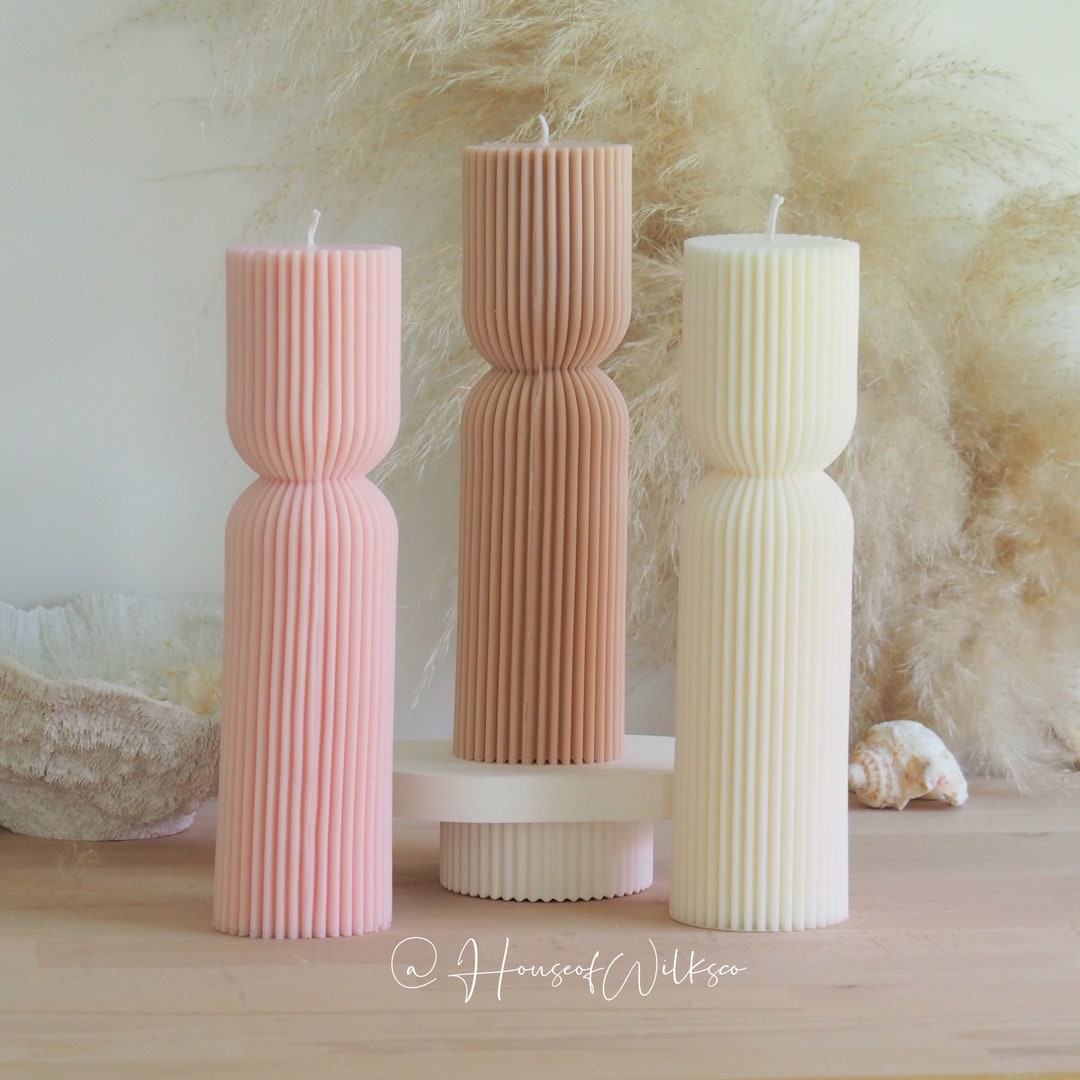 Hourglass Pillar Candle Ribbed Pillar Candle Handmade - Etsy
