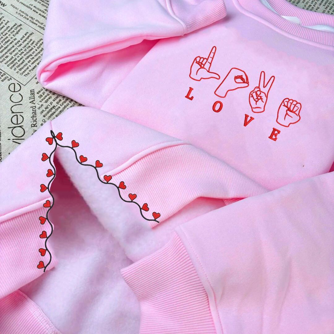 Hearts Split Side Sweatshirt, Side Bow Embroidered Sweater, Tshirt ...