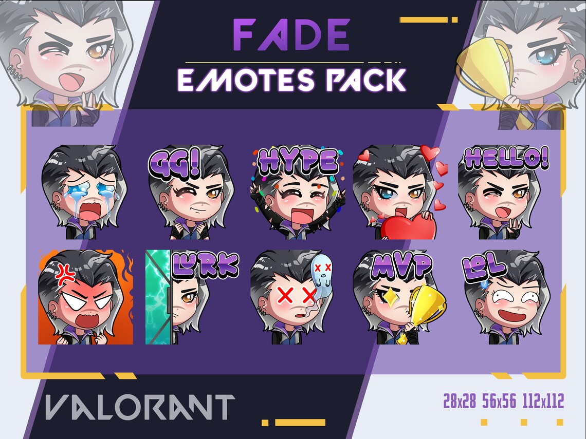 Fade Valorant Emotes, Twitch Emote Pack, Streamer Emotes, Youtube ...