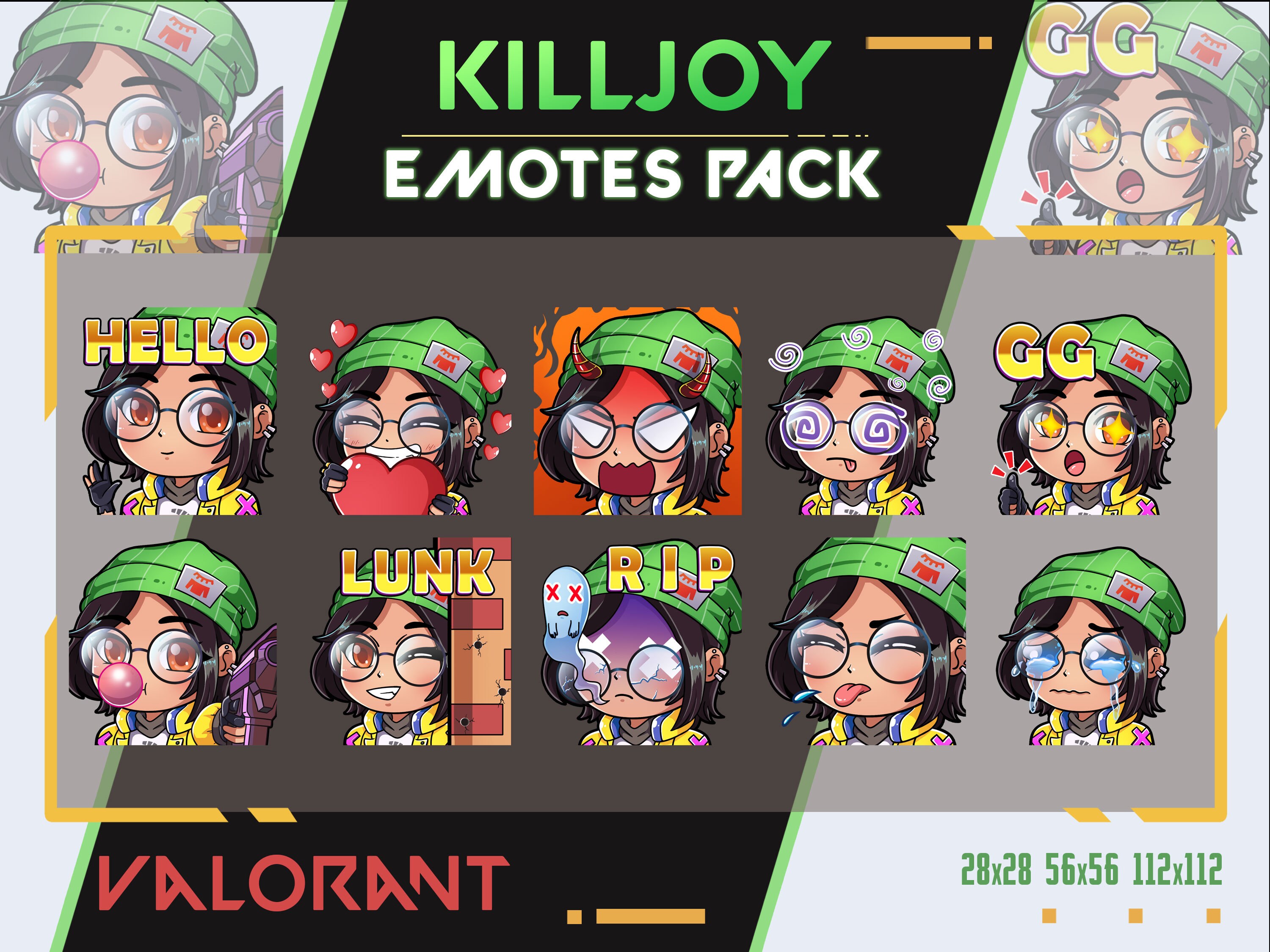 Killjoy Valorant Emotes, Twitch Emote Pack, Streamer Emotes, Youtube ...
