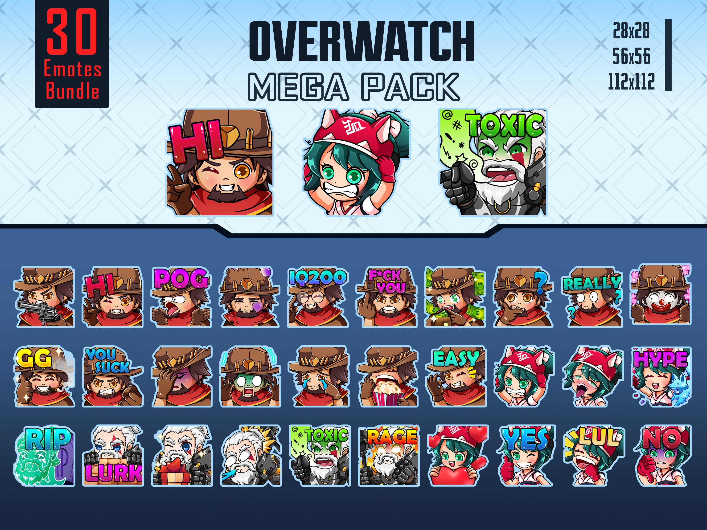Cassidy Kiriko Reinhardt Overwatch 30 Emotes, Twitch Youtube Discord ...