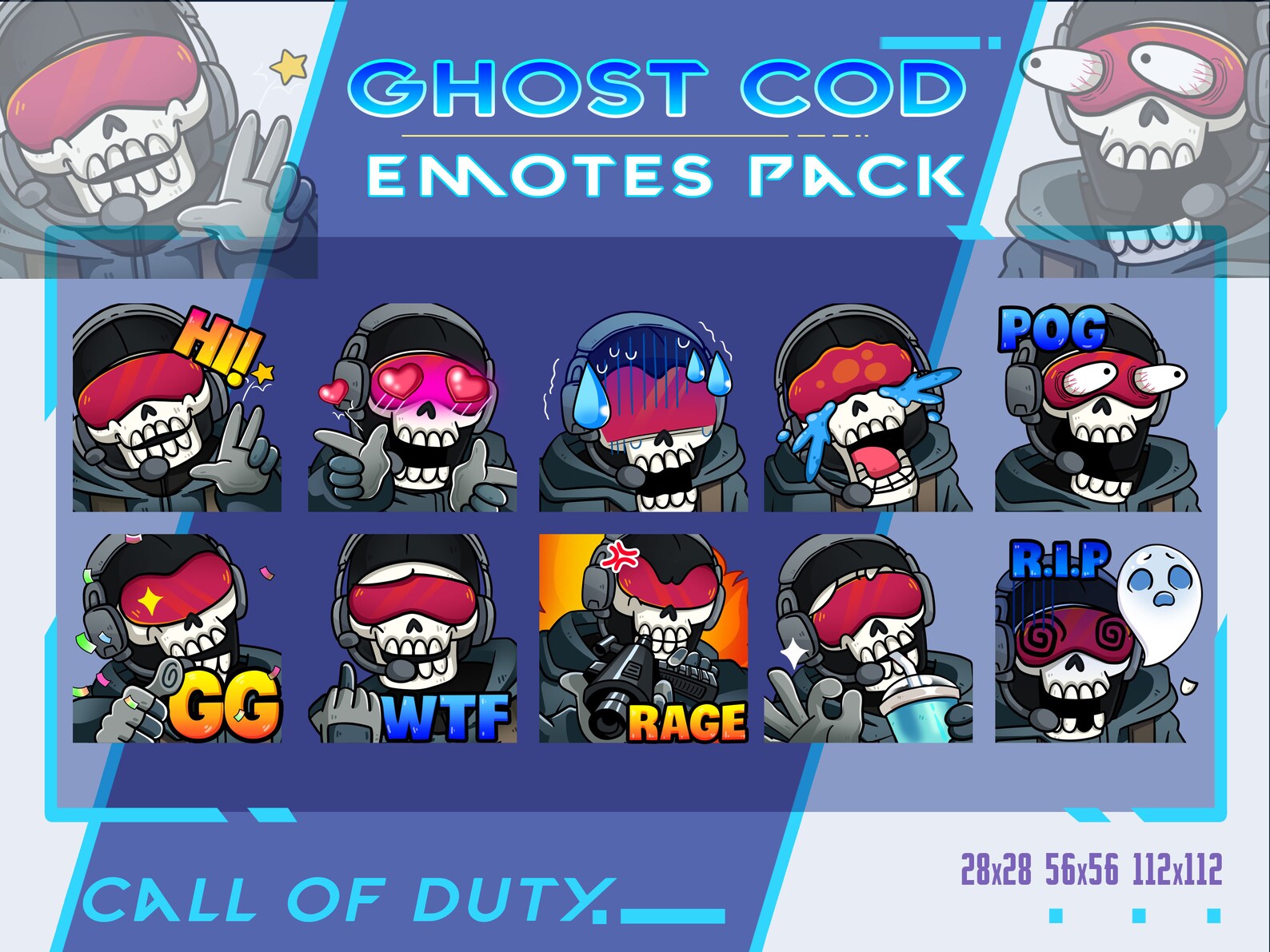 Ghost Call of Duty Twitch Emotes, Ghost COD Twitch Emote Pack, Streamer ...
