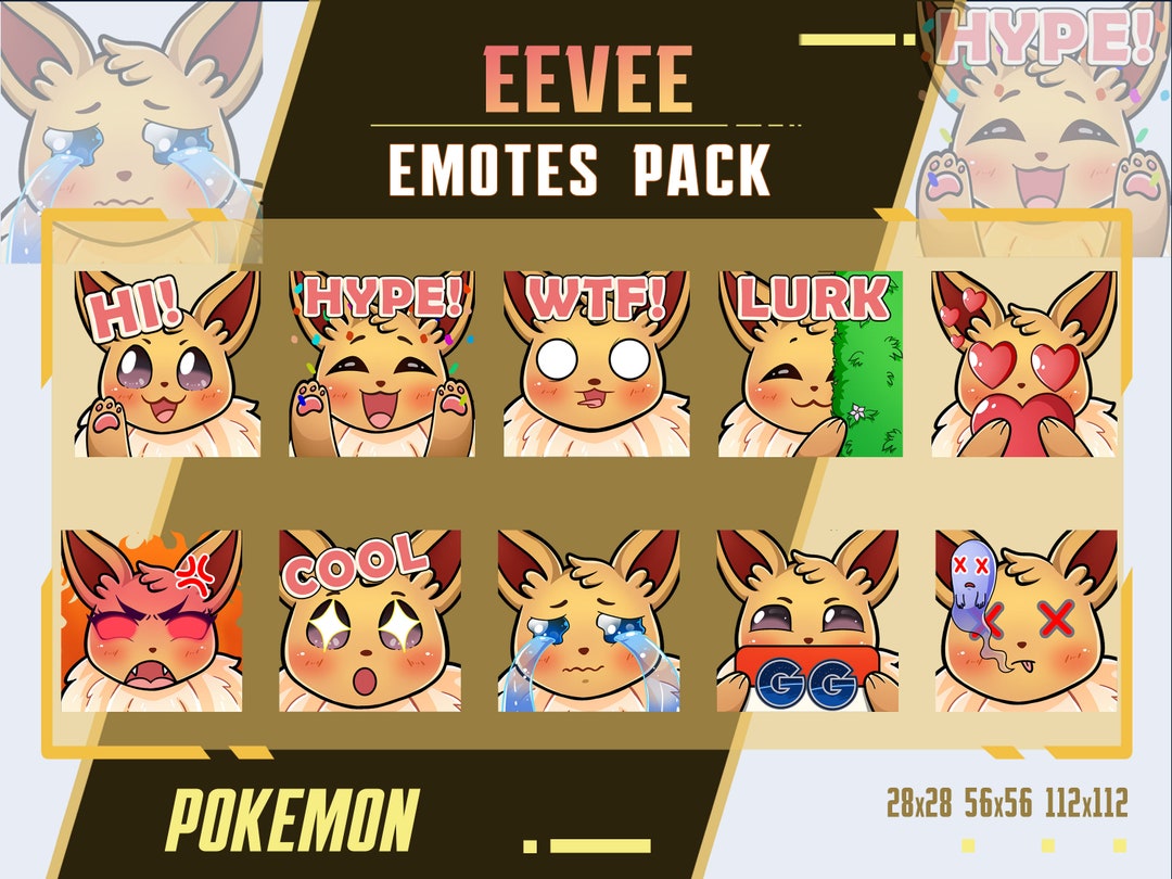 Eevee Pokemon Emotes, Twitch Emote Pack, Streamer Emotes, Youtube ...
