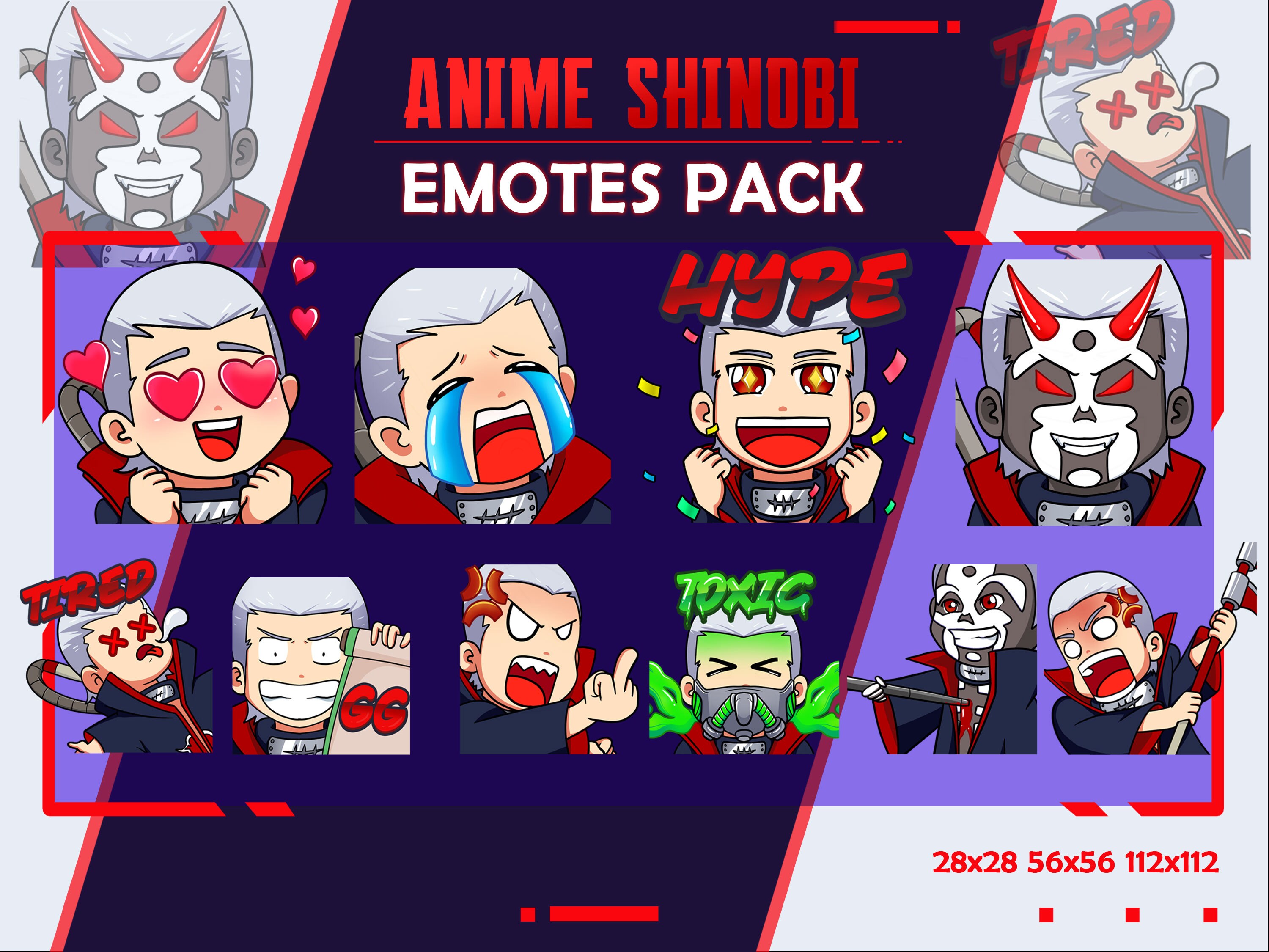 Funny Ninja Anime Shinobi Emotes, Twitch Emote Pack, Streamer Emotes ...