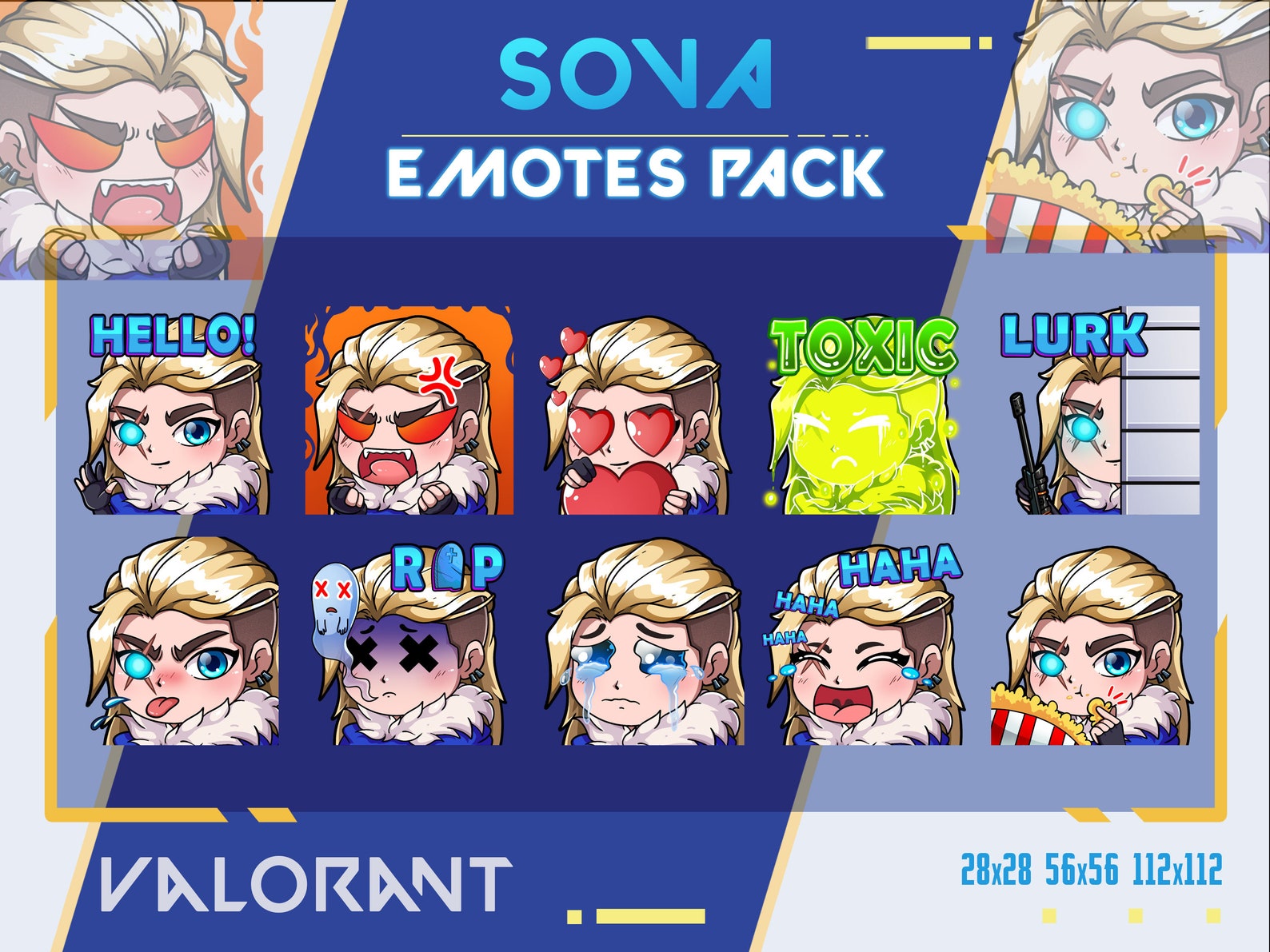 Sova Valorant Emotes, Twitch Emote Pack, Streamer Emotes, Youtube ...