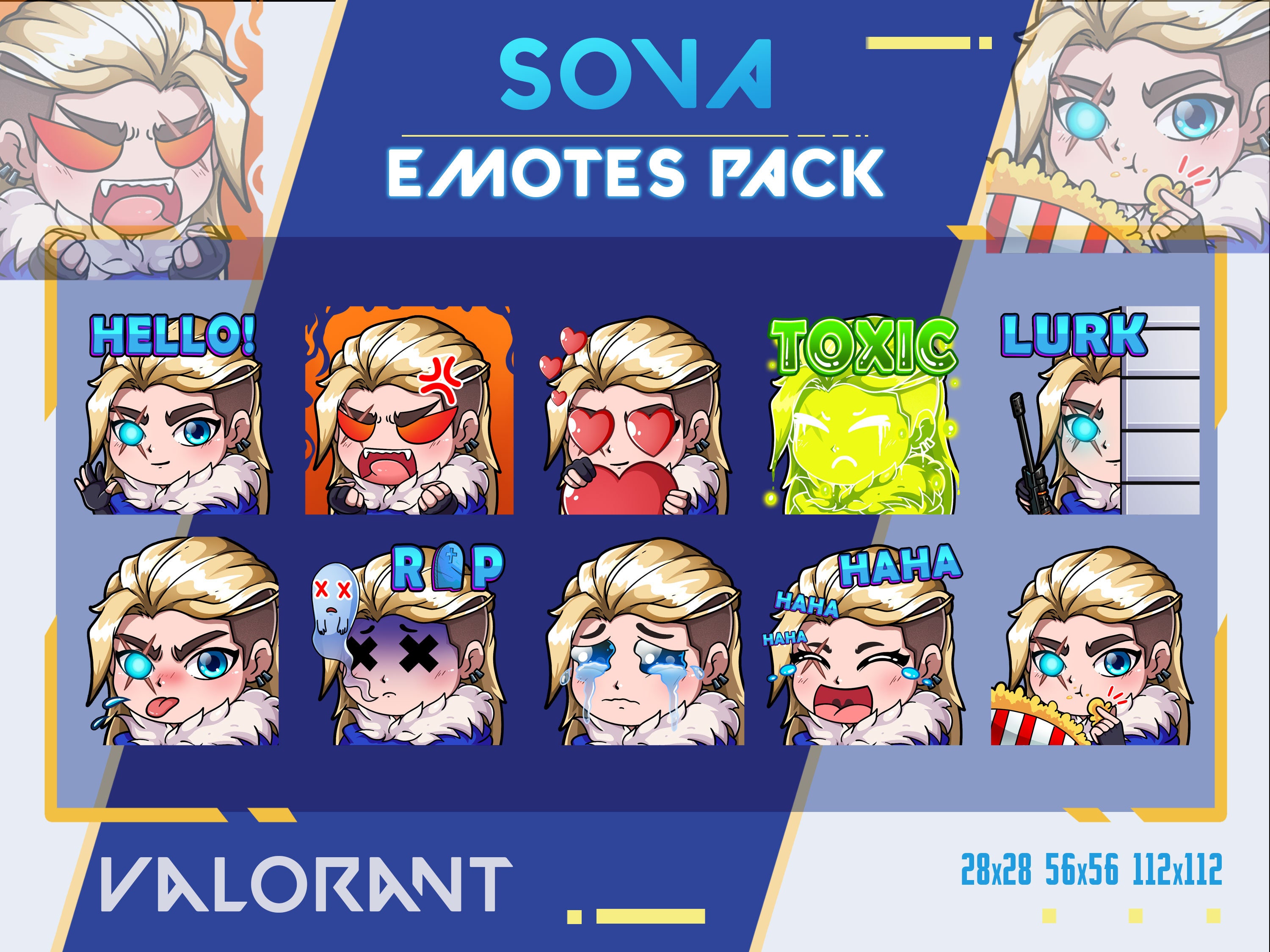 Sova Valorant Emotes, Twitch Emote Pack, Streamer Emotes, Youtube ...