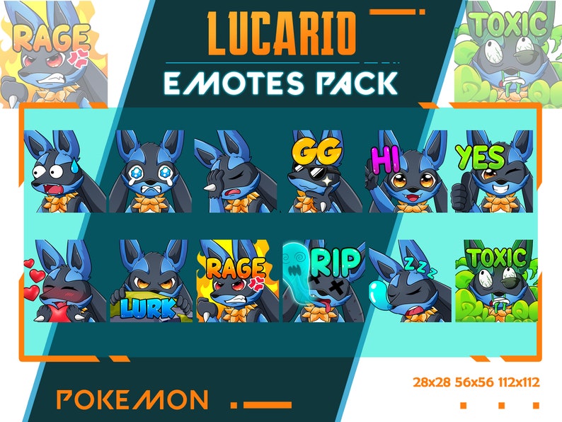 Lucario Pokemon Emotes, Twitch Emote Pack, Streamer Emotes, Youtube ...