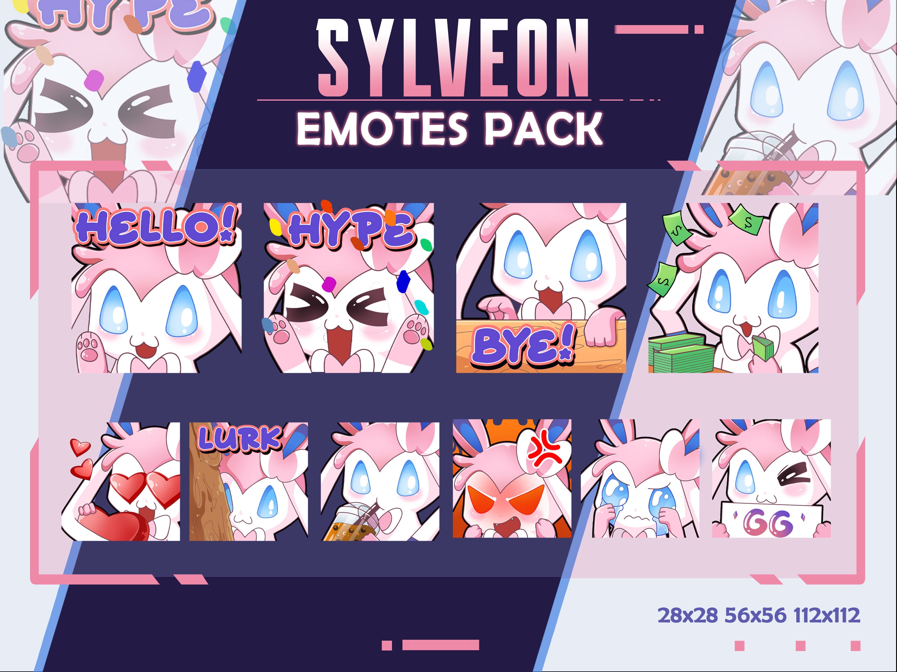 Sylveon Pokemon Emotes, Twitch Emote Pack, Streamer Emotes, Youtube ...