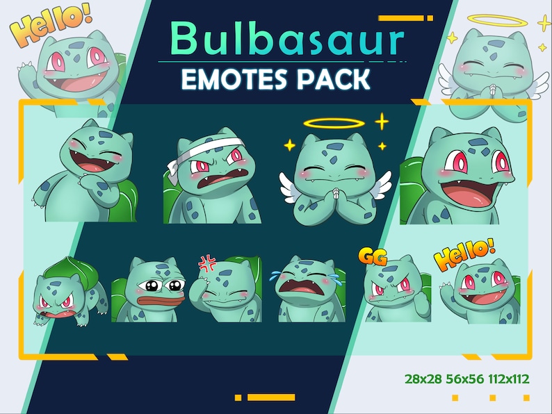 Bulbasaur Pokemon Emotes, Twitch Emote Pack, Streamer Emotes, Youtube ...