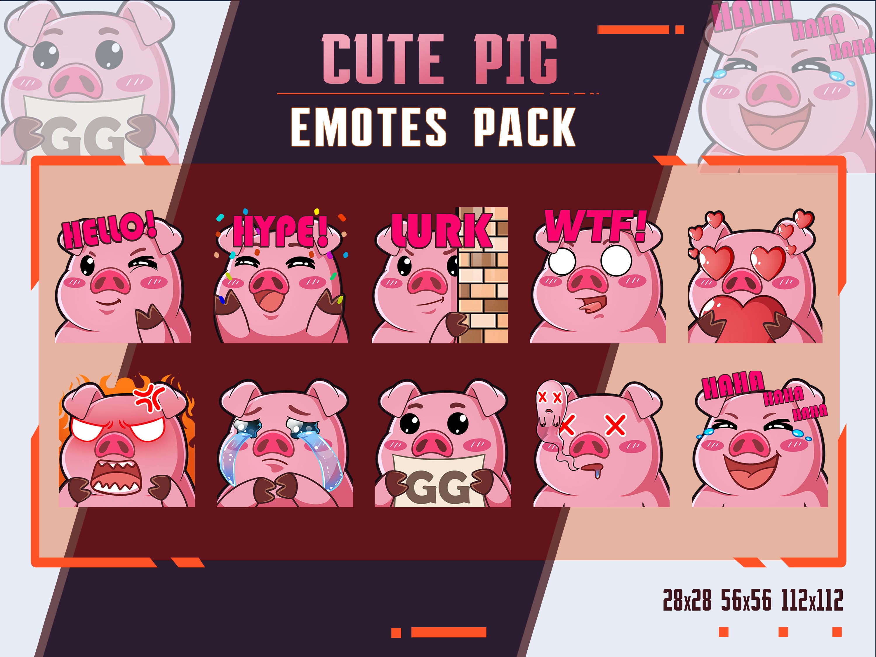 Pig Funny Emotes, Twitch Emote Pack, Streamer Emotes, Youtube Discord ...