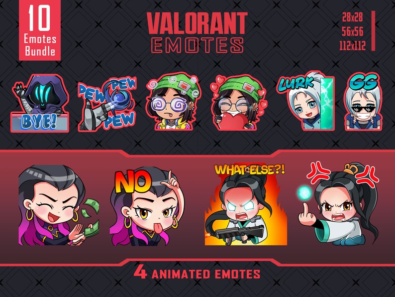 5 Agents Sage, Reyna, Jett, Killjoy Valorant 10 Emotes, 4 Animated ...