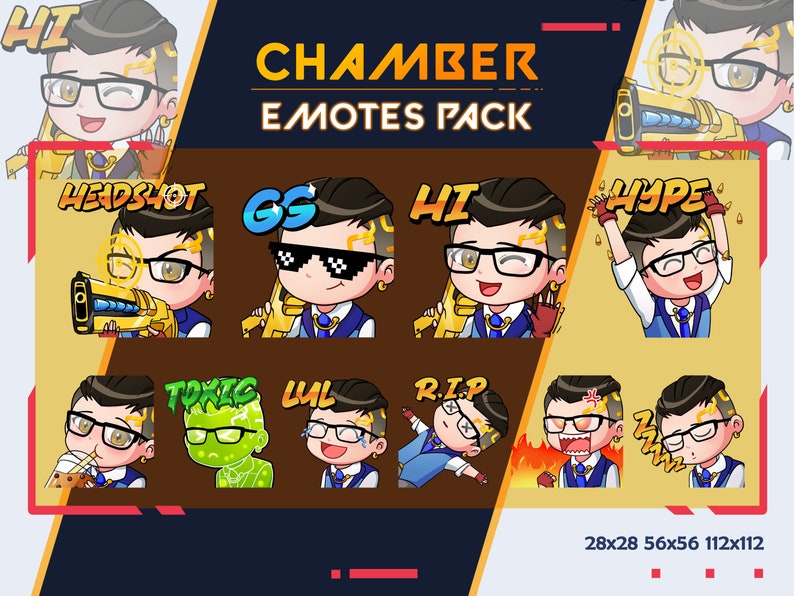 Chamber Valorant Emotes, Twitch Emote Pack, Streamer Emotes, Youtube ...