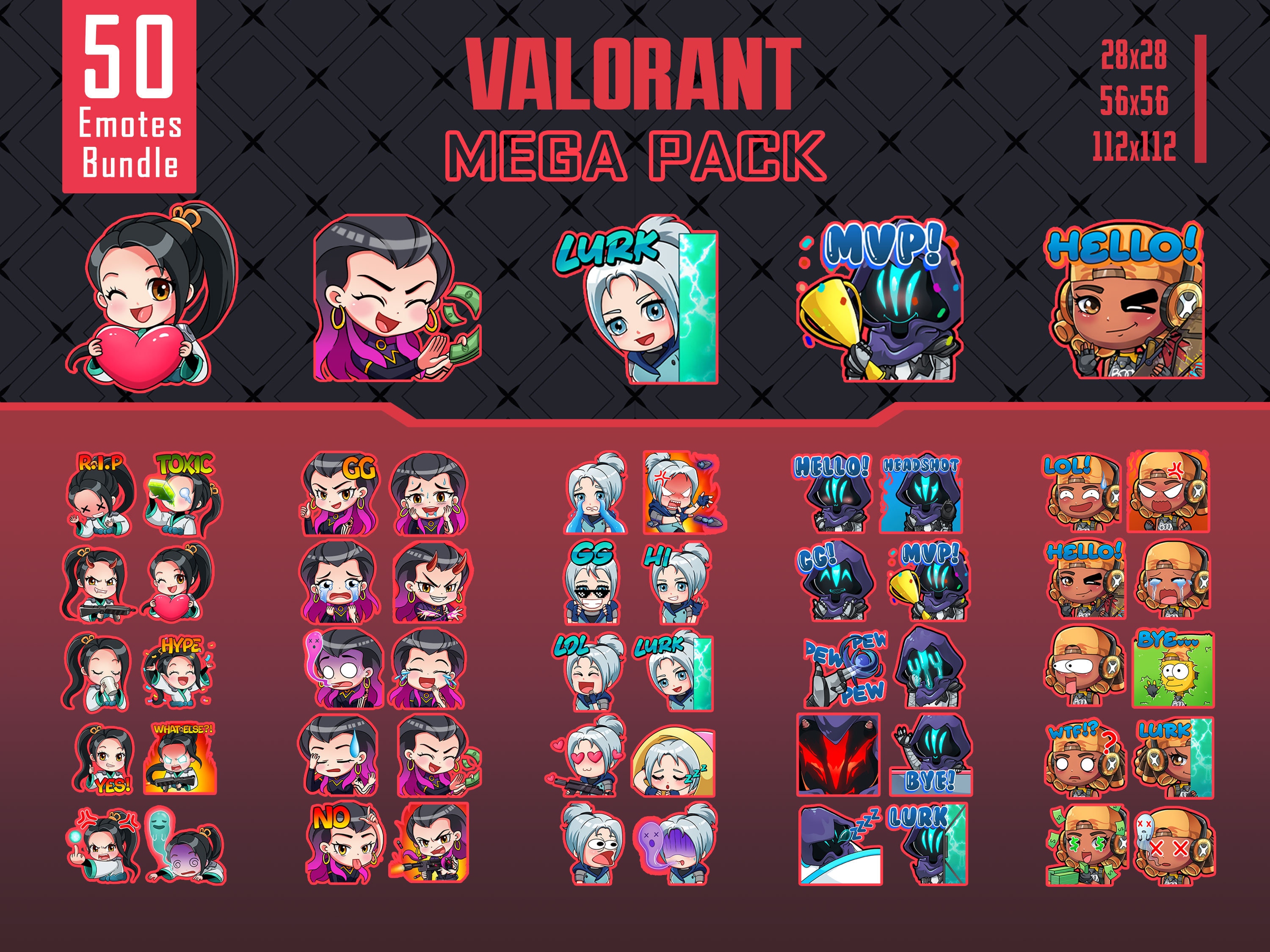 Valorant Emotes Pack: 5 Agents, 50 Twitch Streamer Emotes (digital ...