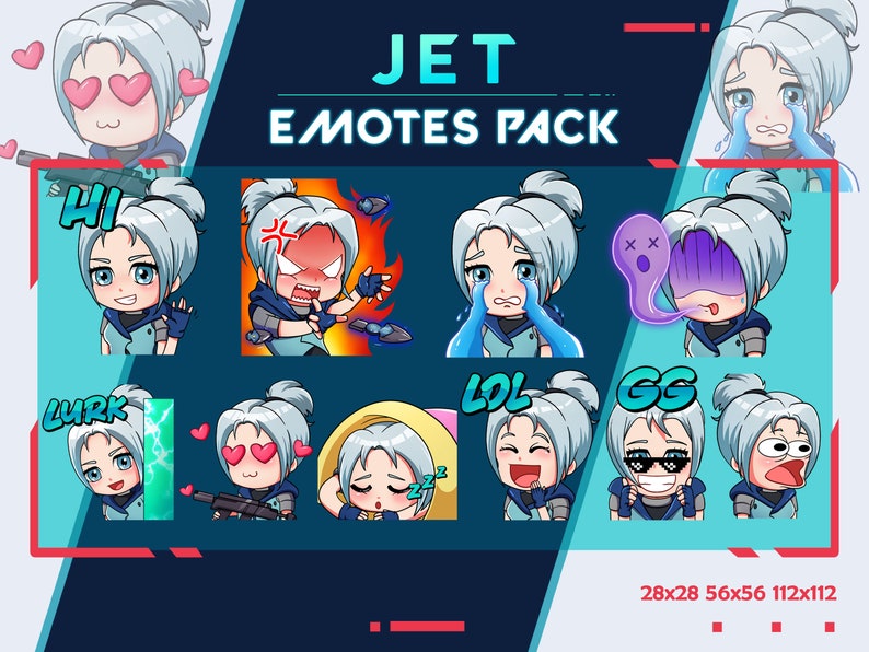 Jett Valorant Emotes, Twitch Emote Pack, Streamer Emotes, Youtube ...