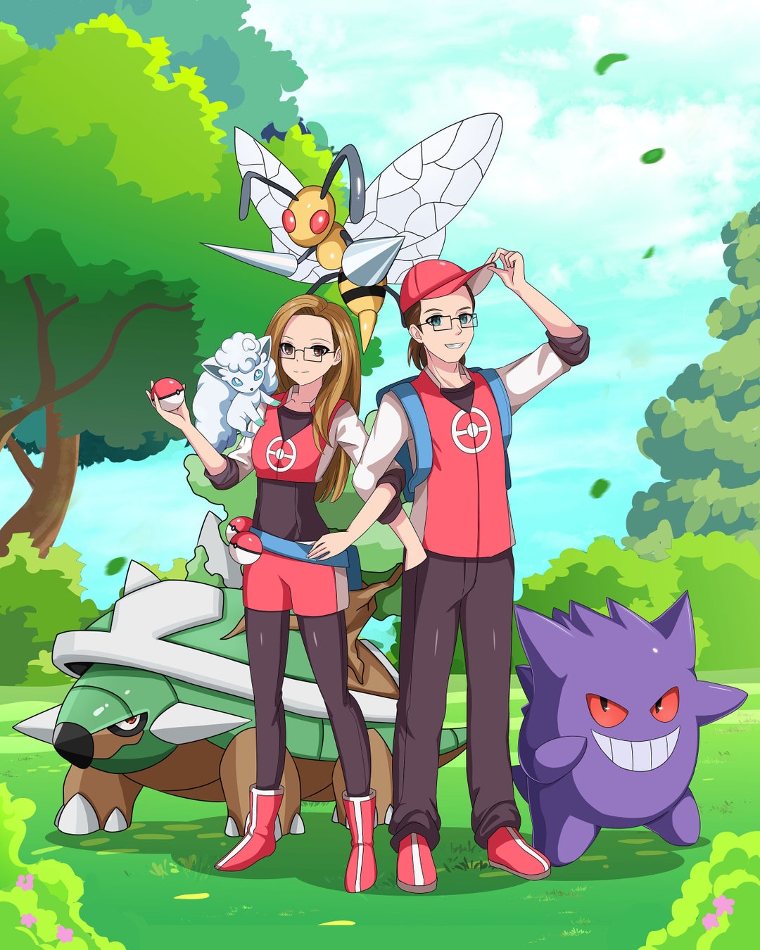 People and Pokemon Commission, Custom Anime Portrait, Drawing From ...