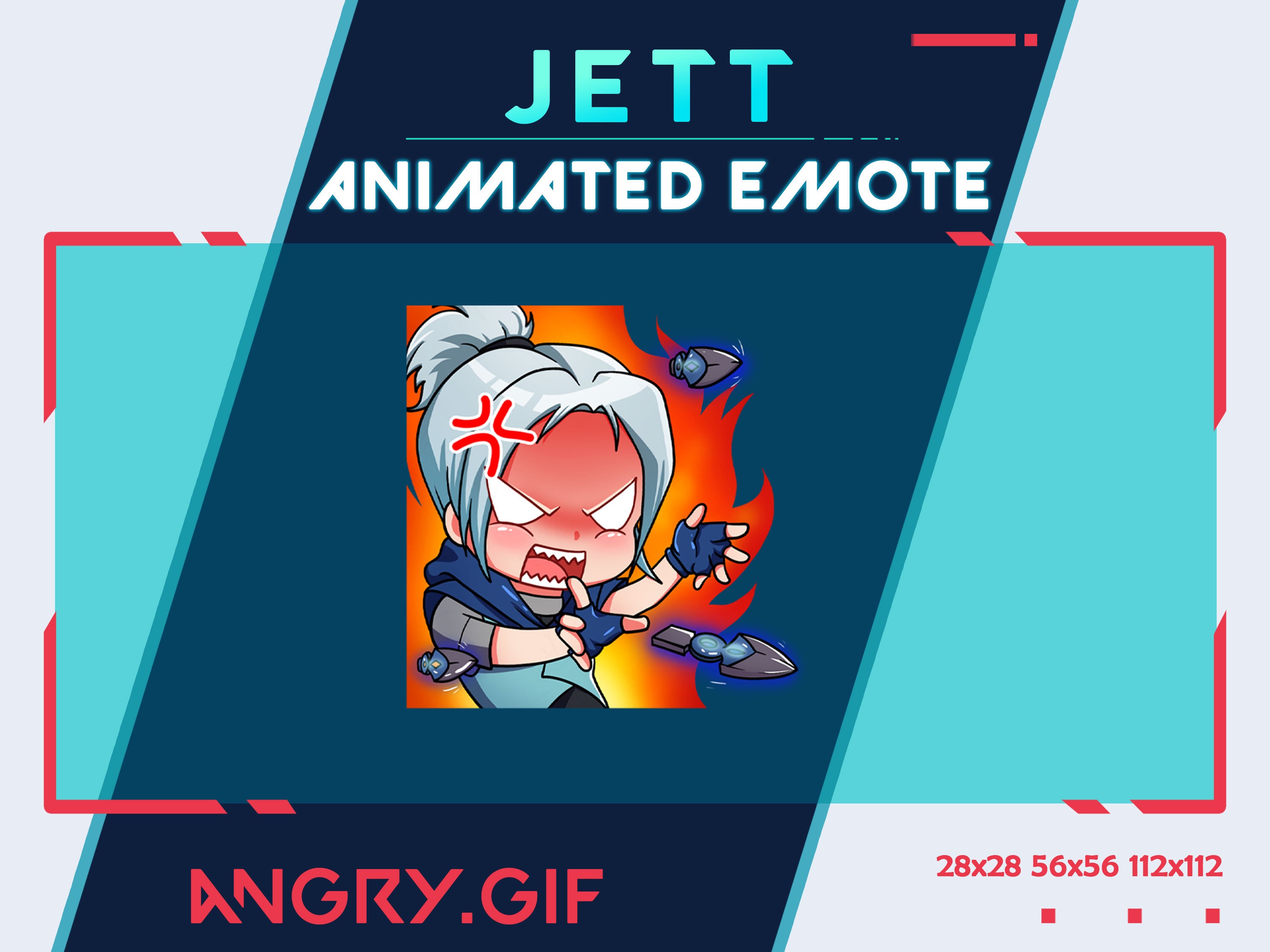 Jett Angry Valorant Animated Emotes, Twitch Emote Pack, Streamer Emotes ...