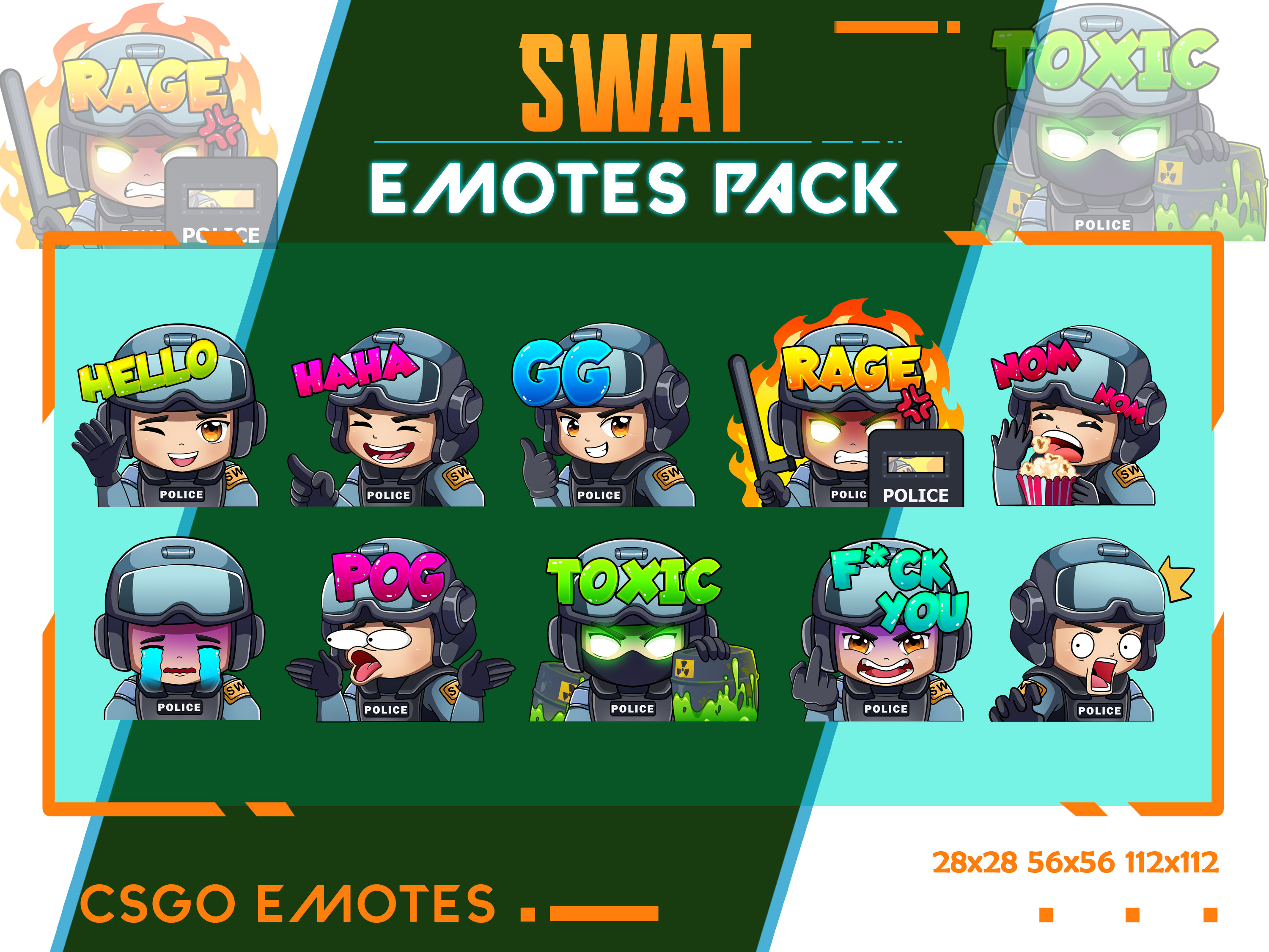 SWAT CSGO Static Emotes, Twitch Emote Pack, Streamer Emotes, Youtube ...