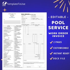 Swimming Pool Service Work Order Invoice, Pool Maintenance, Pool ...