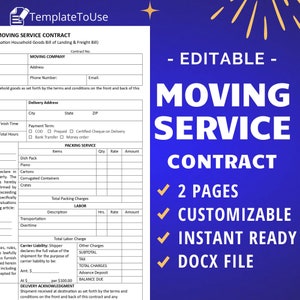 Moving Service Contract Agreement, Household Goods, Bill of Landing ...