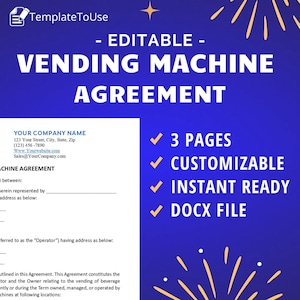 Vending Machine Agreement, Business Contract, Editable Template - Etsy