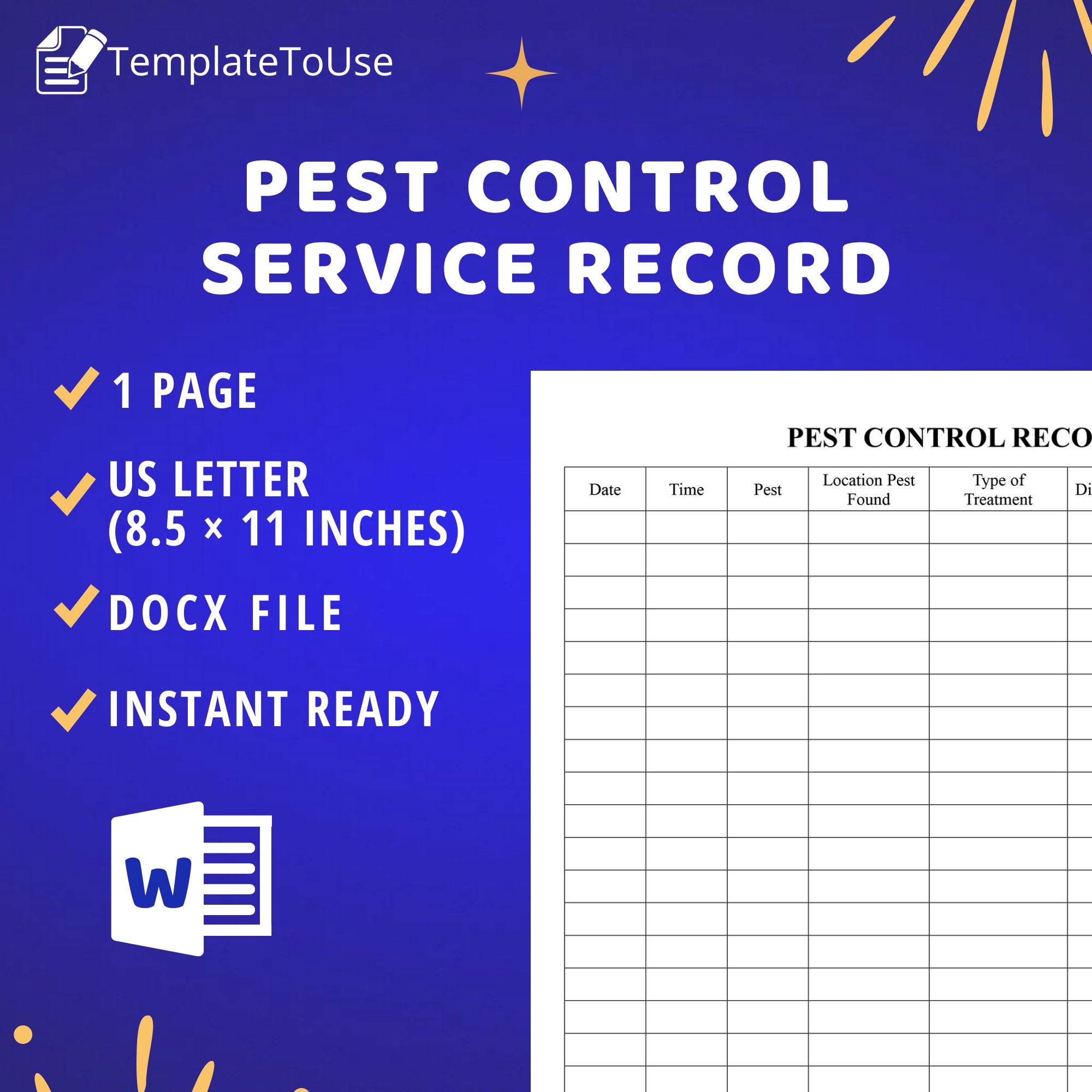 Pest Control Service Bundle, Agreement, Invoice, Service Record for ...