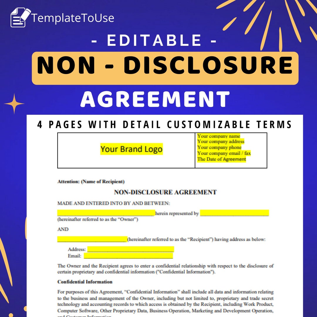 Non-disclosure Agreement, NDA Agreement, NDA Form, NDA Template ...