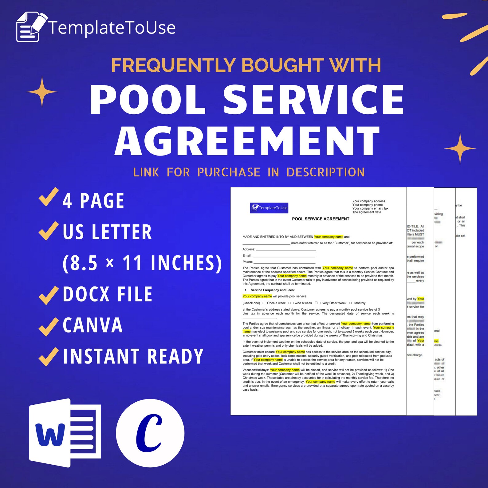 Swimming Pool Service Work Order Invoice, Pool Maintenance, Pool ...