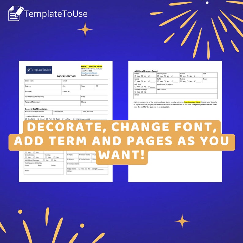 Roof Inspection, Roofing Business, Service Form, Editable Template ...