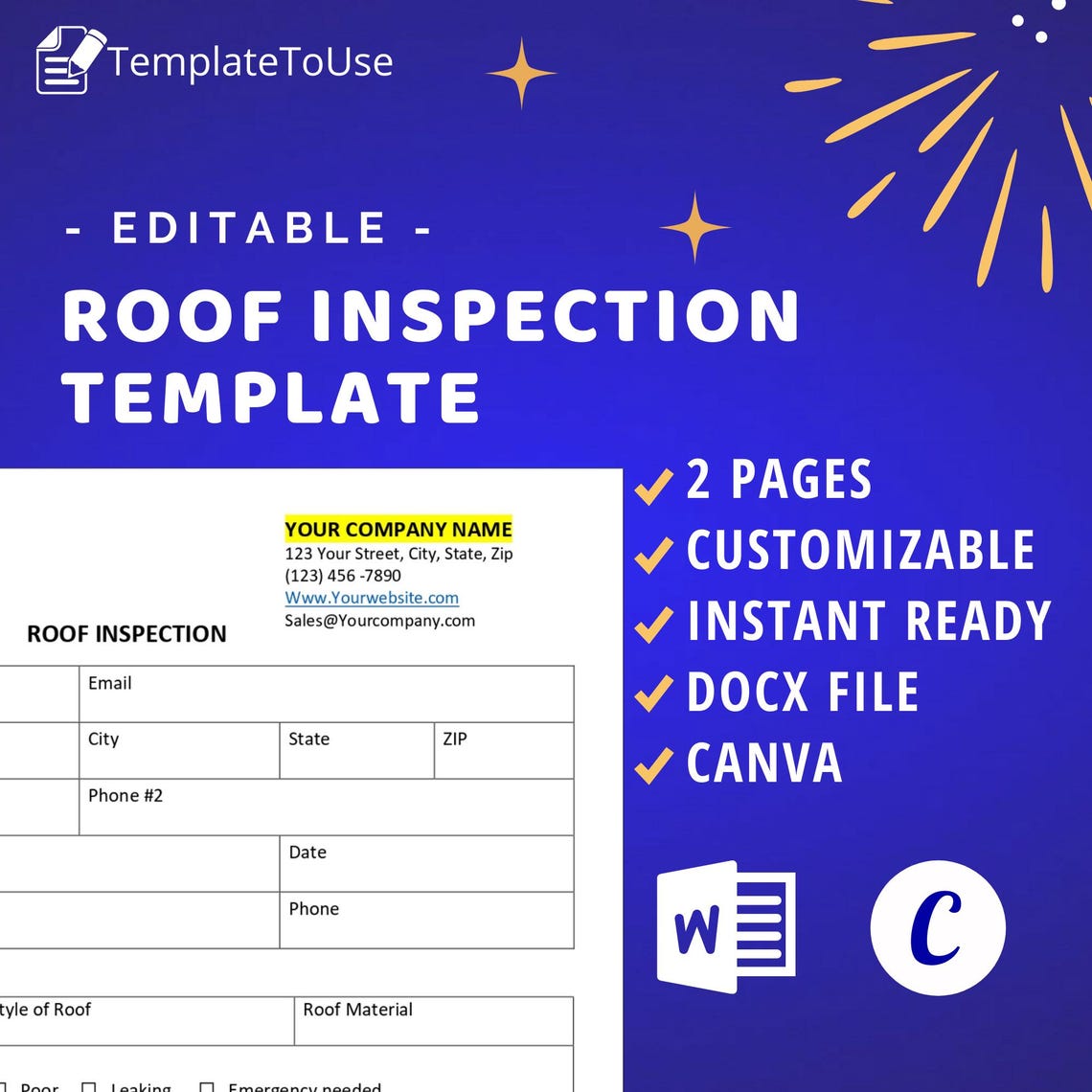 Roofing Service Agreement Bundle, Editable Templates (docx, Canva) - Etsy