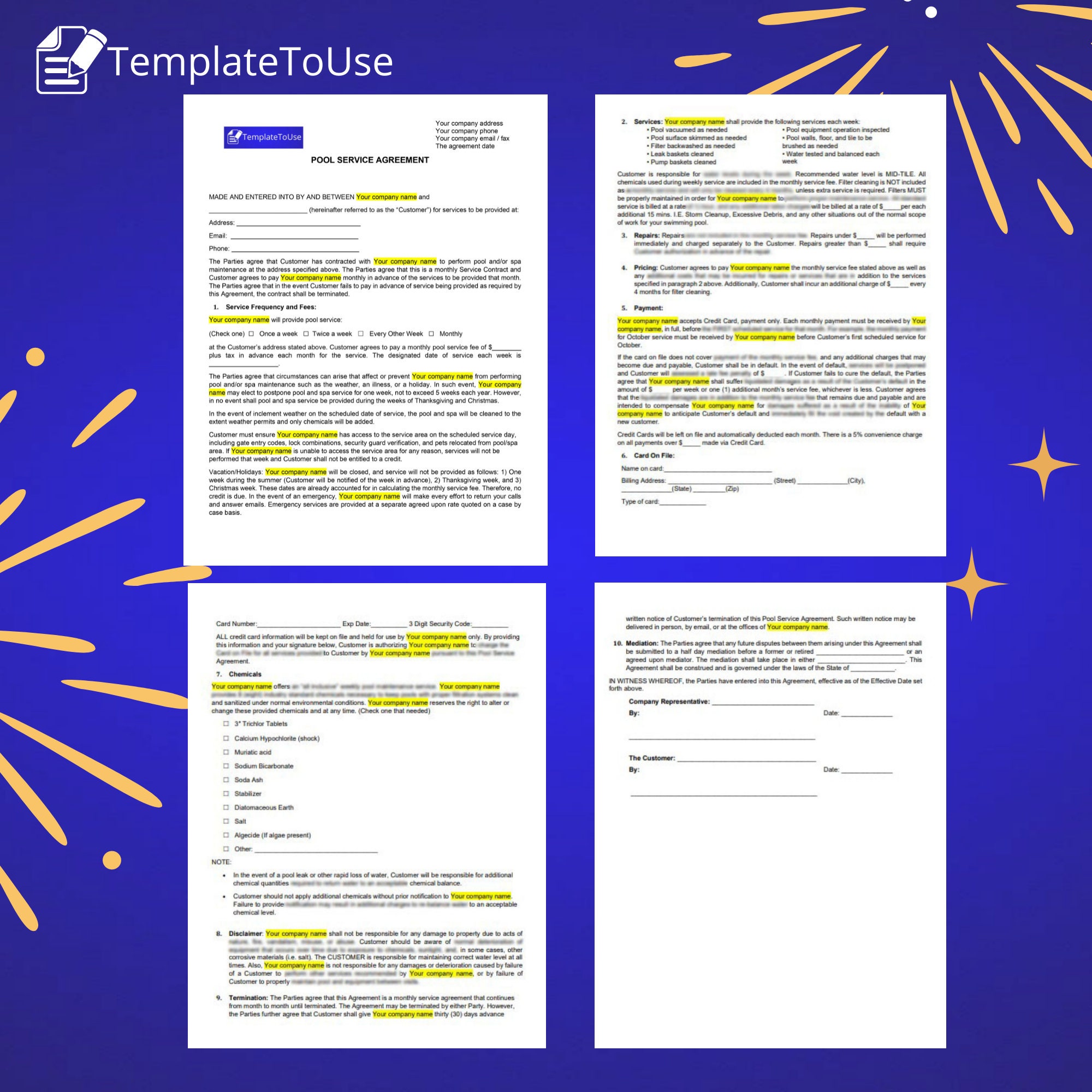 Swimming Pool Service Agreement, Swimming Pool Maintenance Contract ...