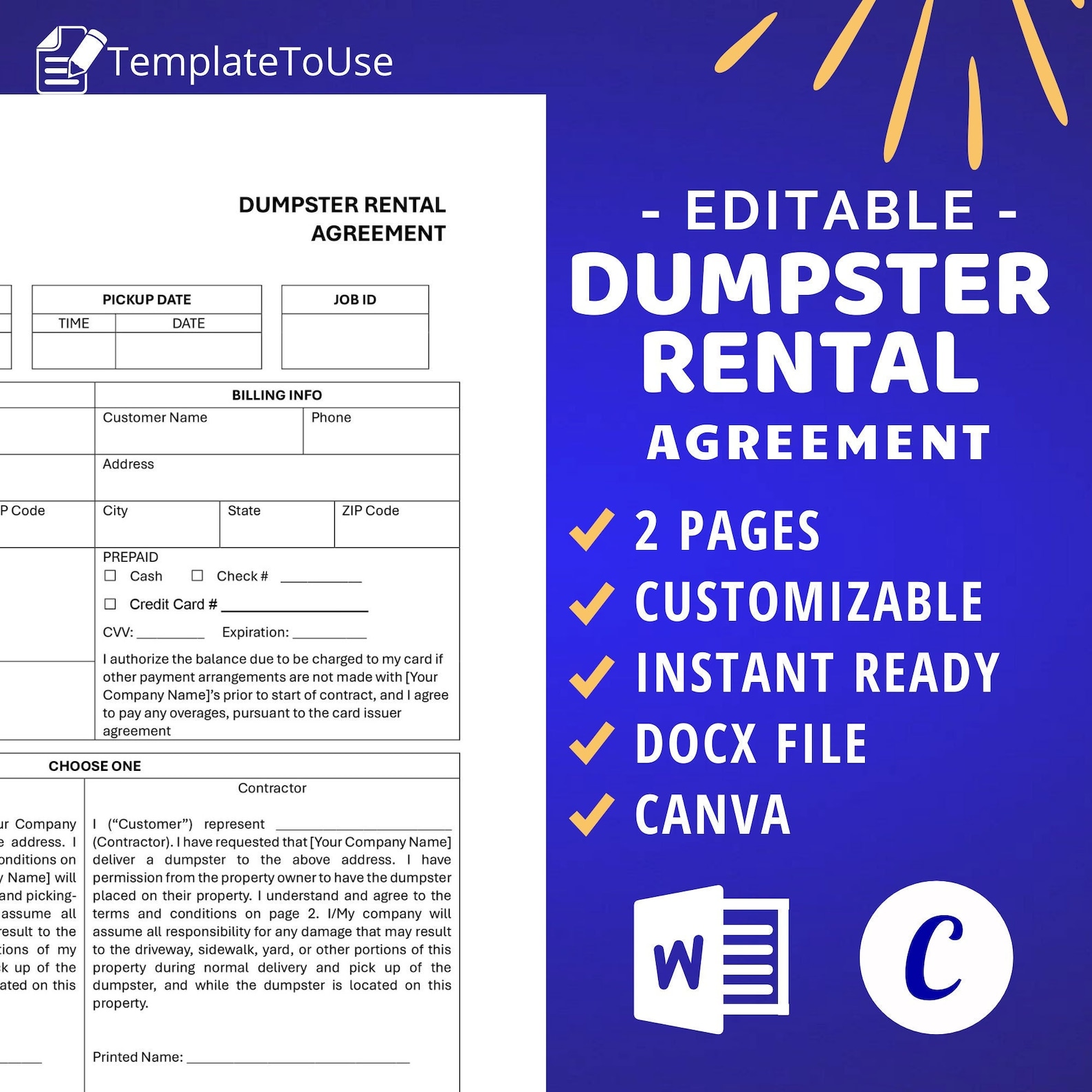 Dumpster Rental Agreement Contract, Construction Waste Management ...