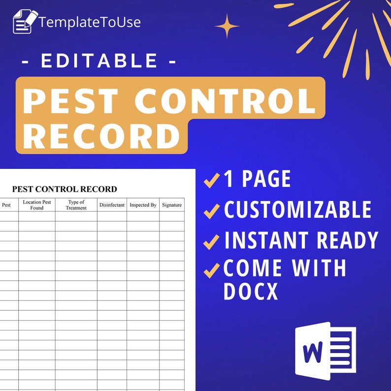Pest Control Record, Service Log, Business Template, Customizable - Etsy