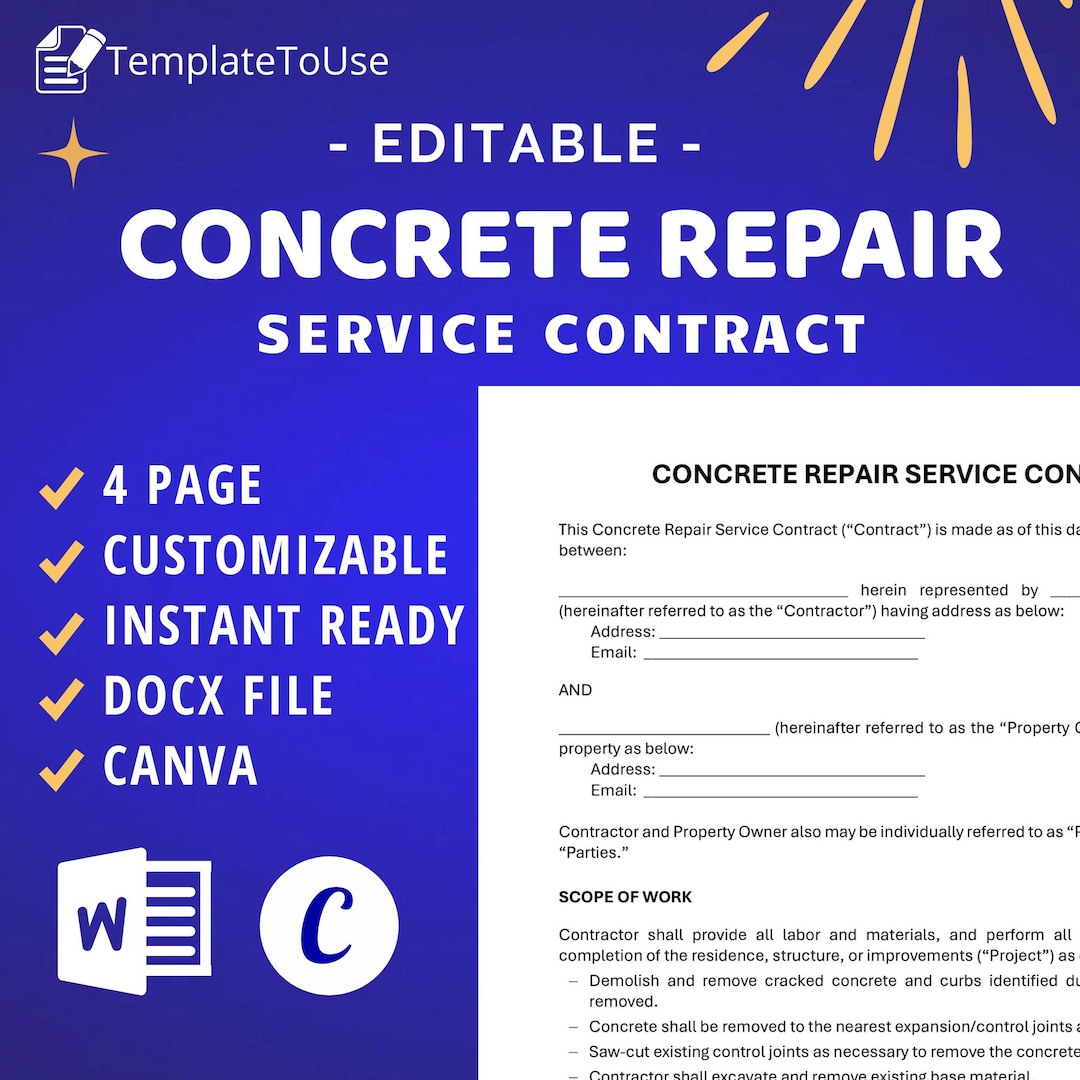 Concrete Repair Service Contract Agreement, Cement Work Maintenance ...