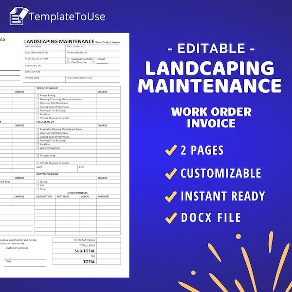 Landscape Work Order Template - Etsy