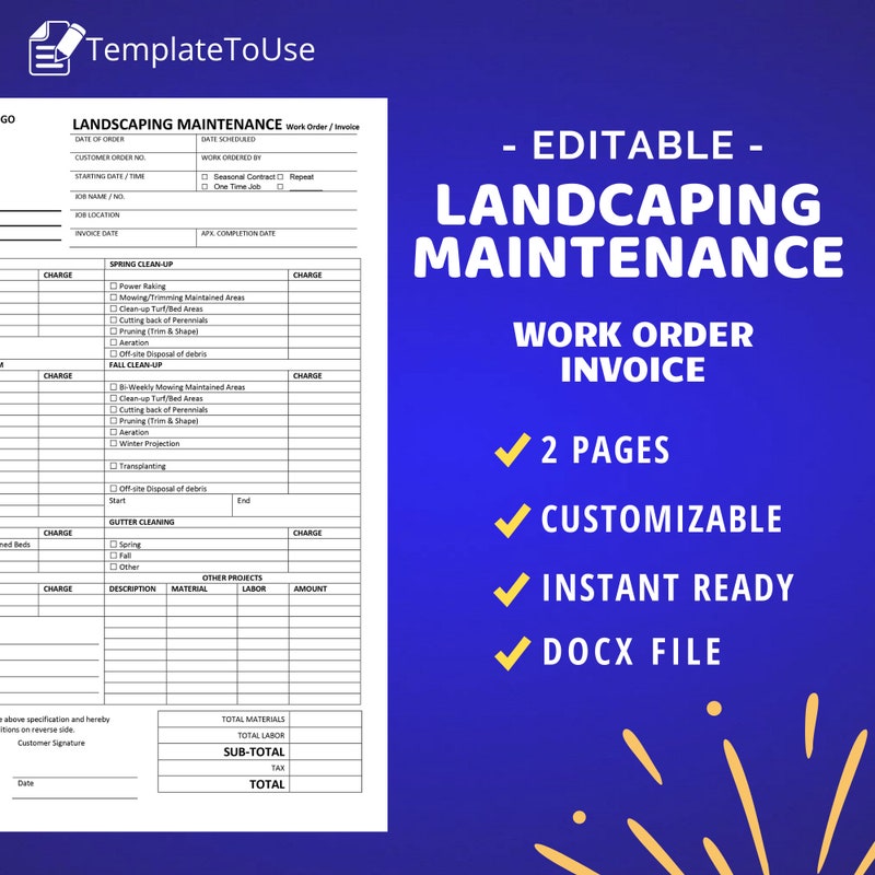 Landscaping Work List Template - Etsy