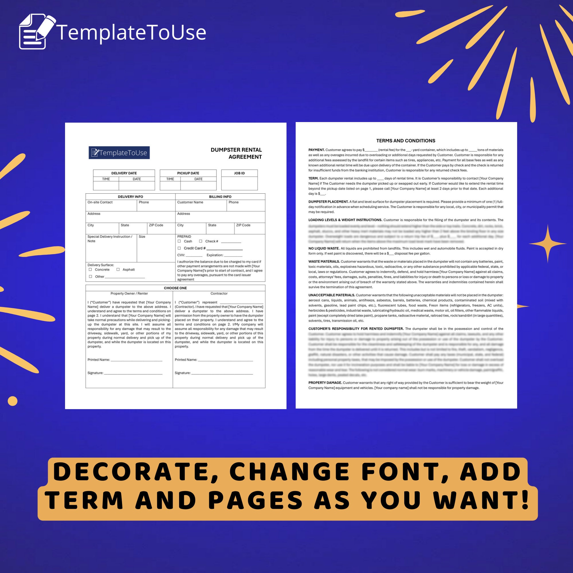 Dumpster Rental Agreement Contract, Construction Waste Management ...