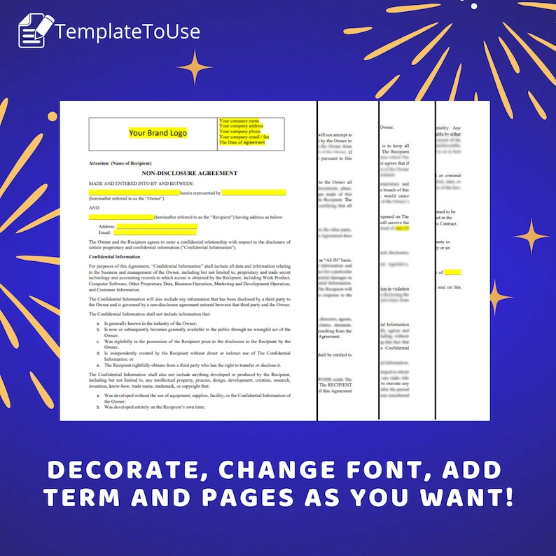 Non-disclosure Agreement, NDA Agreement, NDA Form, NDA Template ...