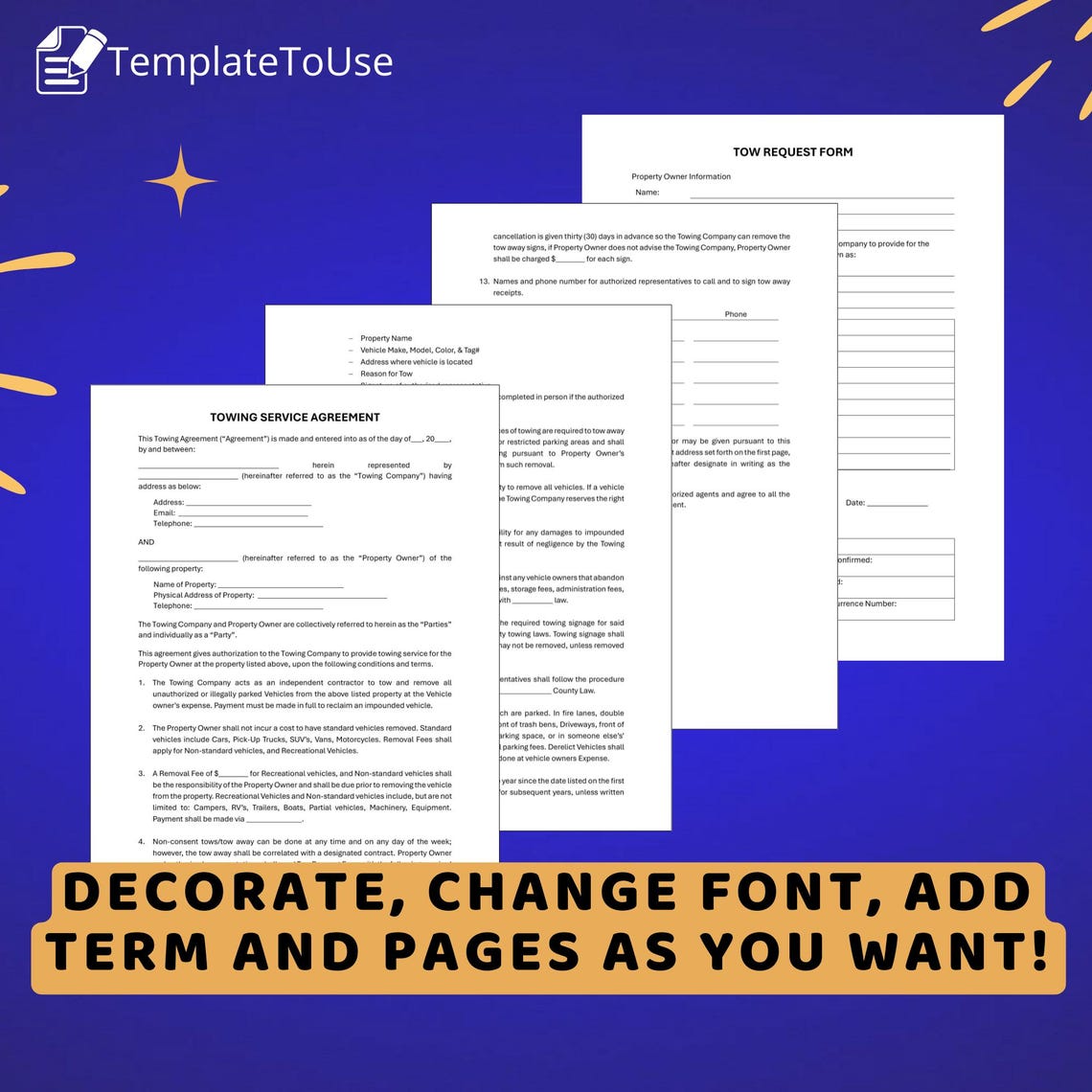 Towing Service Agreement Contract With Tow Request Form, for Private ...