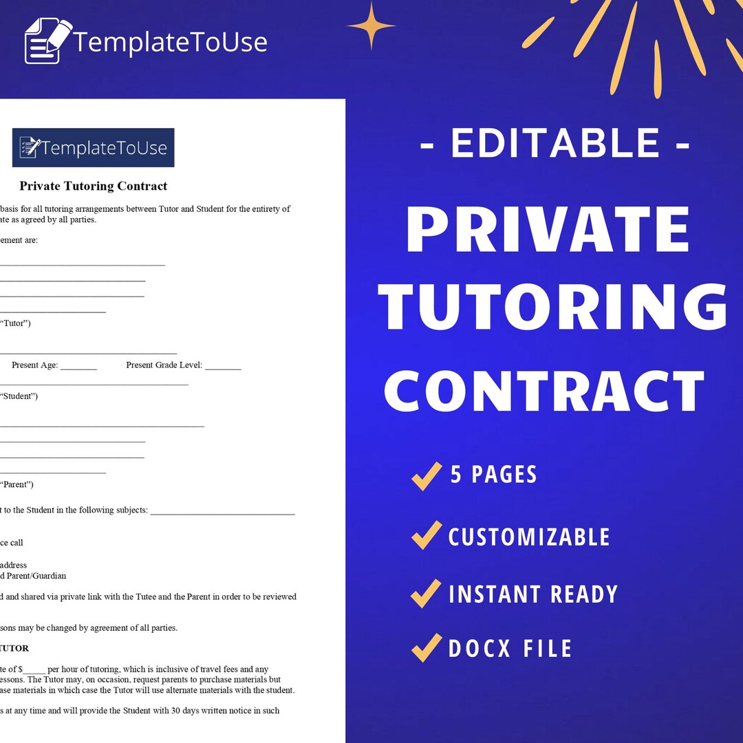Tutor Contract Tutoring Agreement Private Tutoring Business - Etsy