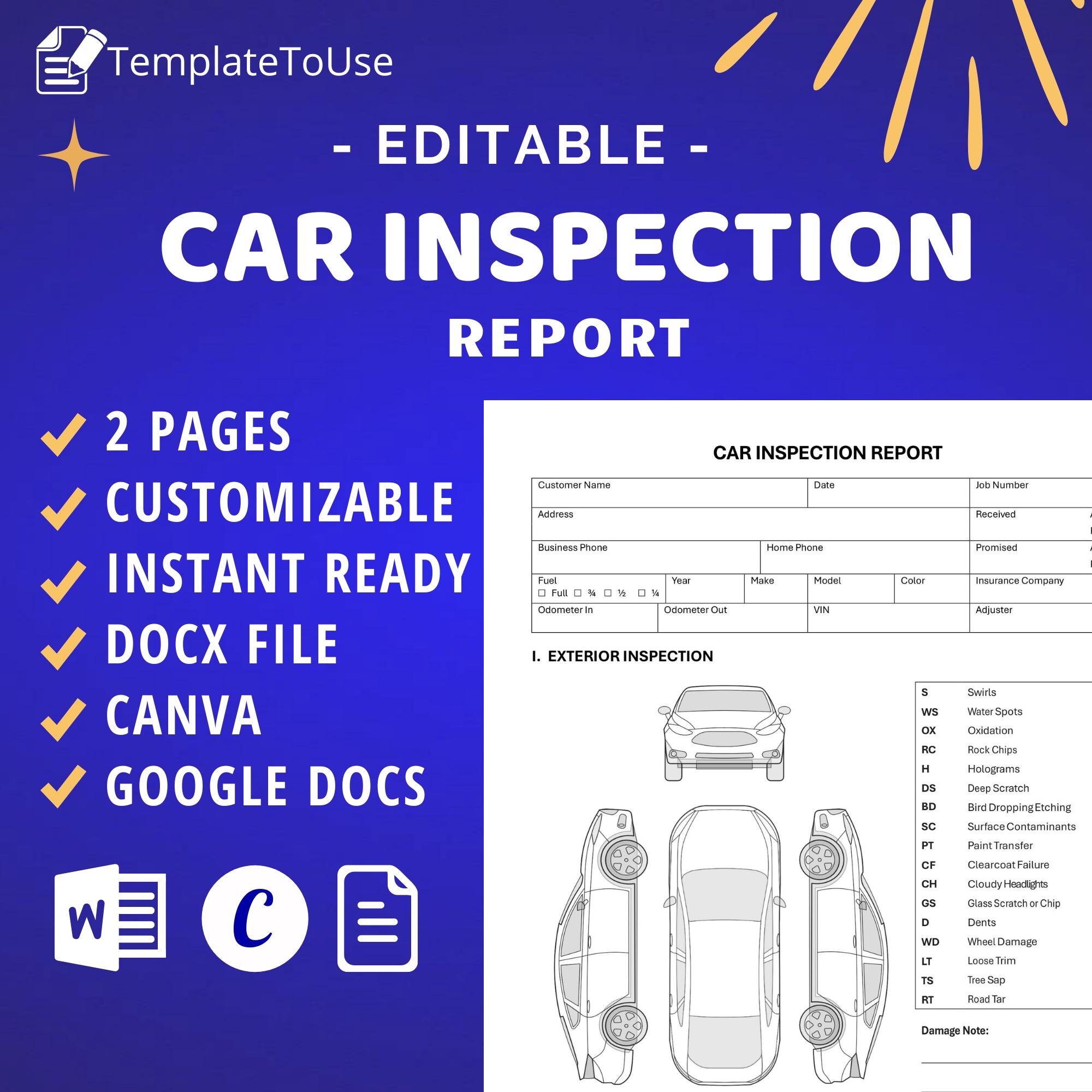 Car Inspection Report With Car Plan Drawing, Vehicle Inspection Form ...