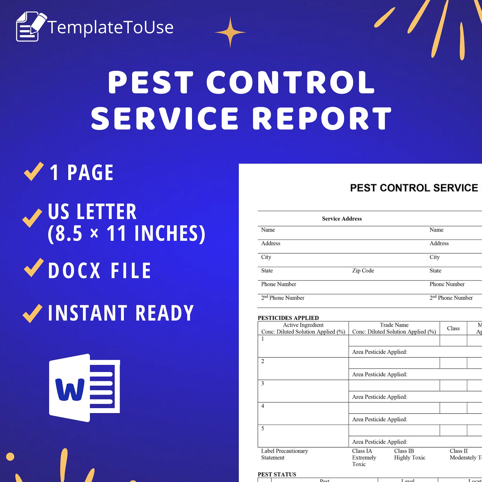 Pest Control Service Bundle, Agreement, Invoice, Service Record for ...