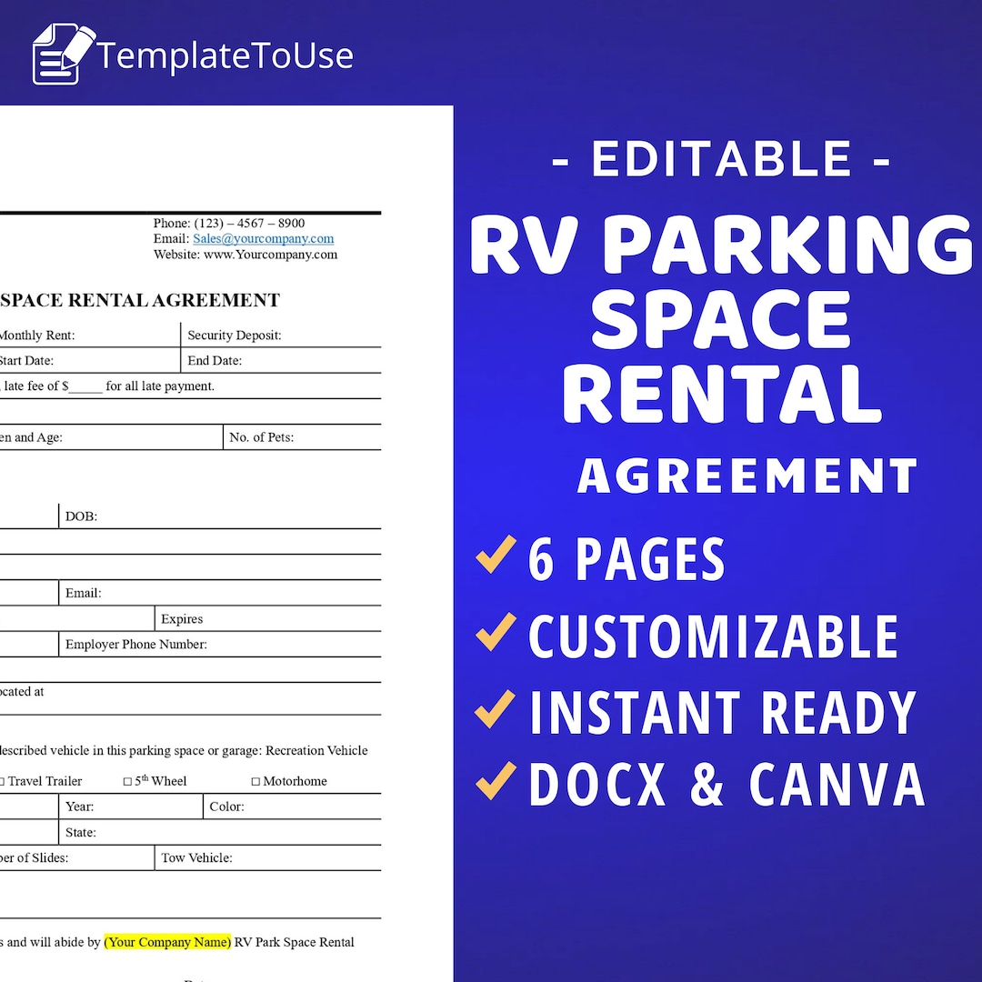 RV Parking Space Rental Agreement, Recreational Vehicle Park Lease ...