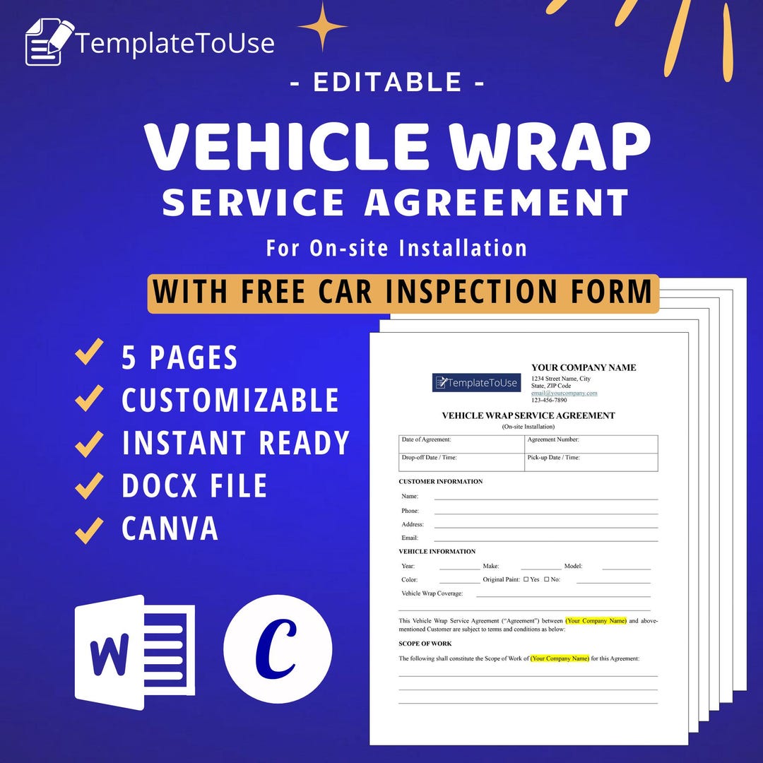 Vehicle Wrap Service Agreement for On-site Installation, Car Inspection ...
