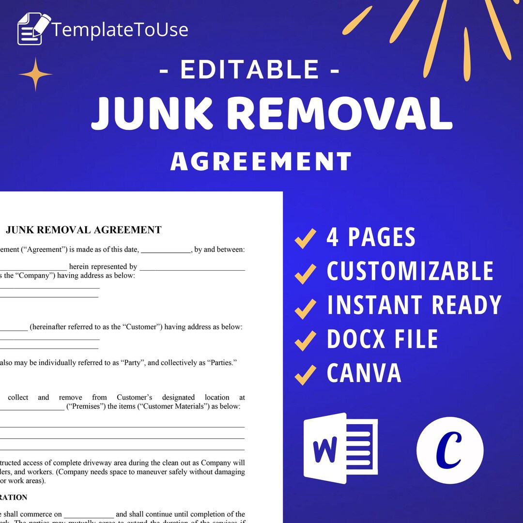 Junk Removal Agreement Contract, Waste Disposal Agreement Service ...